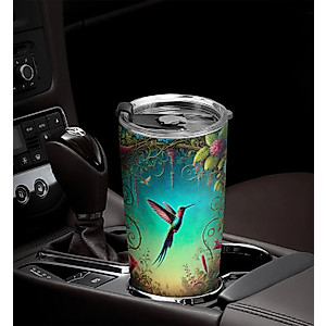 20oz Hummingbird Tumbler, Gifts for Hummingbird Lovers, Coffee Thermos for Women, Stainless Steel Double Wall Vacuum Insulated Coffee Mug, Travel Cup with Lid