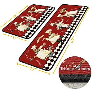 Fat Chef Rugs Kitchen Floor Mats for in Front of Sink, Fat Chef Kitchen Mats for Standing for Kitchen Decor 17"X30"+17"X47"