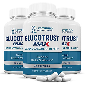 Justified Laboratories (3 Pack) Glucotrust Max 1295MG Formula Supplement Pills 180 Capsules