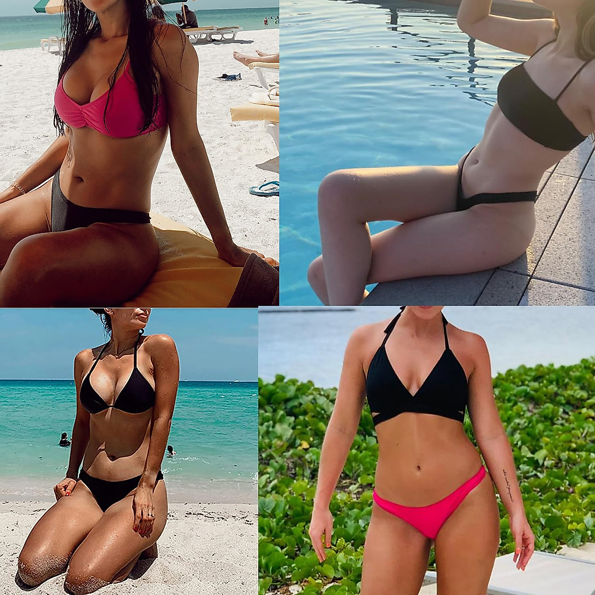 Women Sexy Lady Brazilian V-Style Ruched Ruffle Cheeky Bikini Bottom Thong Hot Summer Beachwear Black