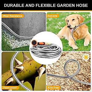 Garden Hose 100 FT Metal Flexible, Stainless Steel Water Hose 100ft with Nozzle, Solid Metal Fitting, Heavy Duty, No-Kink & Lightweight Metal Hose for Outdoor, Yard, Lawn, RV, Patio & Car