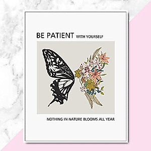 Be Patient With Yourself Nothing in Nature Blooms All Year, Mental Health Wall Art, Therapy Office Poster, Psychologist Office, Therapist Decor, Butterfly Print, Unframed (11X14 INCH)