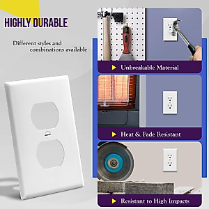 ENERLITES Duplex Wall Plates Kit, Electrical Outlet Covers, Standard Size 1-Gang 4.50" x 2.76", Unbreakable Polycarbonate Thermoplastic, Electric Receptacle Plug Covers, 8821-W-10PCS, White, 10 Pack