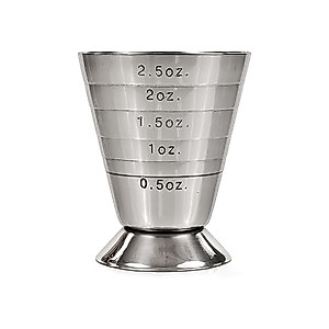 True Trio Multi-Unit Drink Measure, Shot Measuring Cup with Oz, Ml, and Tbsp Markings, Stainless Steel 2.5oz Set of 1