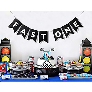 Fast One Banner - Fast One Car Birthday Party, Fast One Flag Banner, First Birthday Party, Vroom Car Party, Fast One Party Decoration