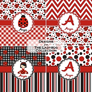 YouCustomizeIt Personalized Ladybugs & Stripes Waste Basket - Single Sided (White)