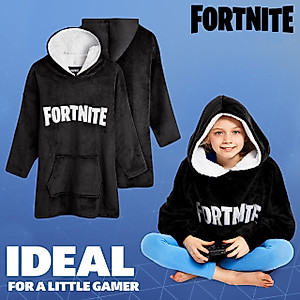 FORTNITE Oversized Hoodie Blanket Kids Fleece Extra Long Wearable Blanket Hooded Poncho Boys Girls Teens 14+ (Black)