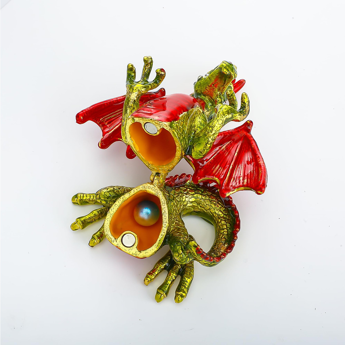 YU FENG Cute Red Pterosaur Trinket Boxes Hinged Crystal Jeweled Dinosaur Animal Figurines Jewelry Display Ring Holder Box