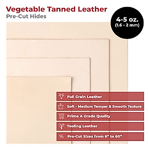 ELW Full Grain Cowhide Leather 4-5 oz [1.6-2mm] Thickness in Pre-Cut Size: 4-6 SQ FT, AB Grade Hide Vegetable Tanned Leather Using for Tooling, Carving, Molding, Dyeing Material for Craft, Hobby