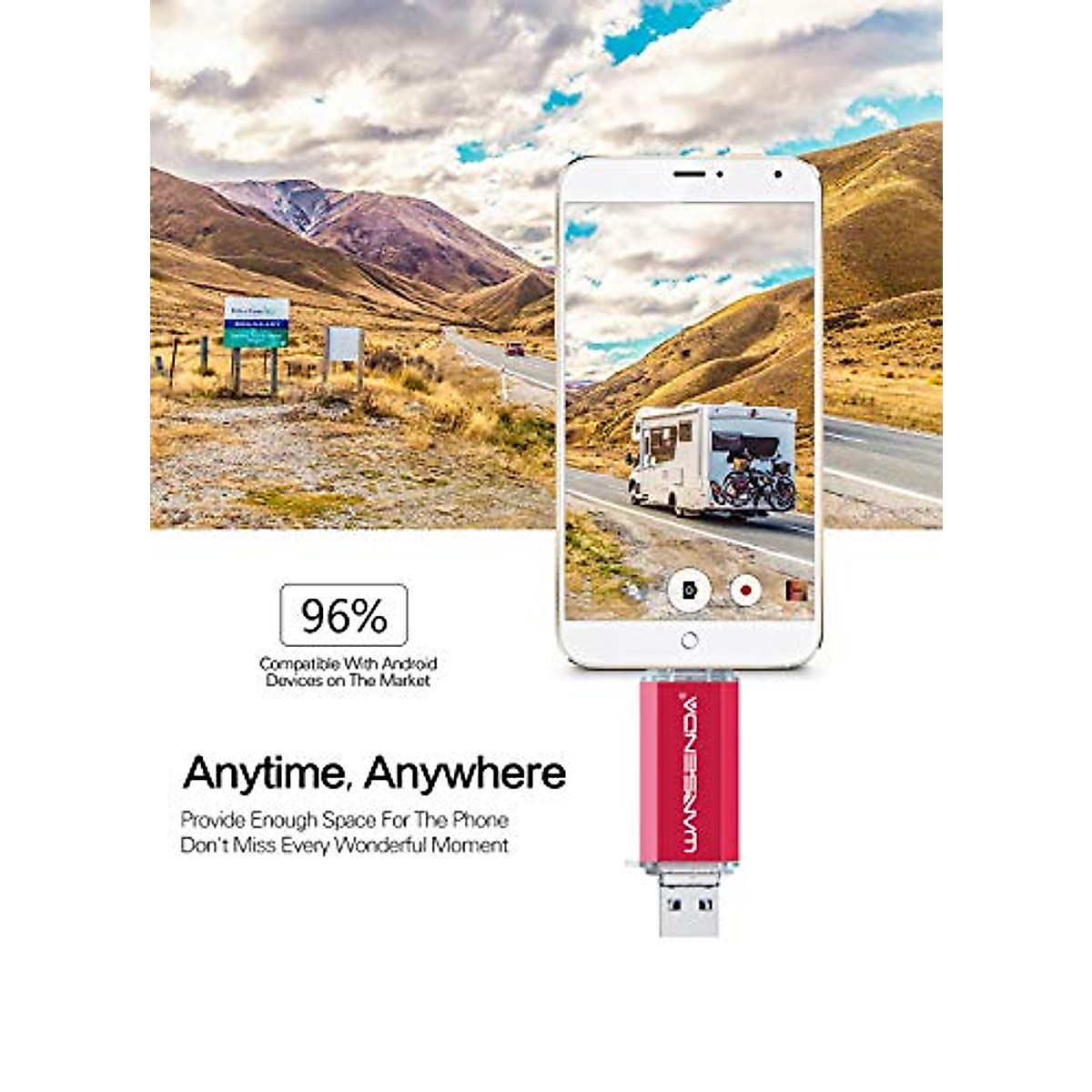 WANSENDA USB 3.1 Photo Stick 128GB 3 in 1 High Speed Flash Drive for Android Phones Type C/USB C Devices/Tablets/Samsung Galaxy,LG,Hua Wei,Google Pixel(128GB, Red)
