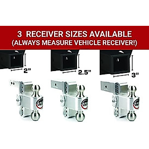 Weigh Safe Adjustable Trailer Hitch Ball Mount - 6" Adjustable Drop Hitch for 2.5" Receiver - Premium Heavy Duty Aluminum Trailer Tow Hitch w/ Stainless Steel Tow Balls (2" & 2 5/16") - 18,500 GTW