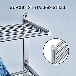 Bathroom Towel Rack 3 Tier with 24-Inch Multilayer Hotel Racks 304 Stainless Steel Towel Bar Shelf Wall-Mounted Brushed Finish Bar withTowel Shelves,3-Tier Bar Mounted Hotel Racks