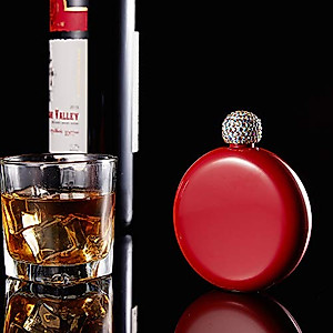 Hillside-Kit Booze Shot Flask- AB Crystal Lid Creative 304 Stainless Steel Wine Alcohol Liquor Flask for Women Girls Men Party Hand size Flask-5OZ