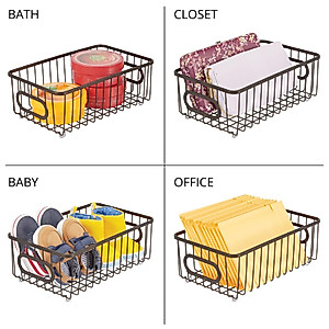 mDesign Farmhouse Decor Metal Wire Food Storage Organizer, Bin Basket for Kitchen, Pantry, Bathroom, Laundry Room, Closets, Garage - High - Small, 4 Pack - Bronze