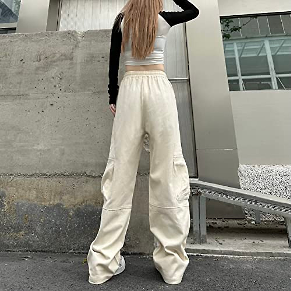 Women's Pants Cargo Jogger with Pockets Casual Work Trousers Loose Gothic Hiking Combat Sports Pants White