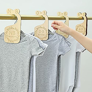 Dabancy Wooden Baby Closet Dividers - Set of 10 from Newborn to Toddler and 2 Blanks with Velvet Bag,Wooden Nursery Closet Dividers for Baby Clothes- [Wooden]