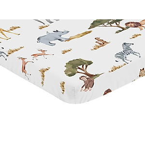 Sweet Jojo Designs Jungle Animals Boy Girl Fitted Mini Crib Sheet Baby Nursery Portable Crib Pack and Play Hunter Green Yellow Grey Black White Wildlife Safari Animal Elephant Giraffe Monkey Leopard