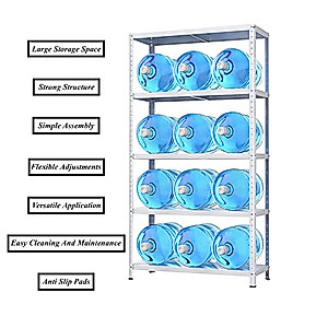 White 5-Tier Metal Shelving Unit Heavy Duty Garage Warehouse Storage Rack Workbench Strong Galvanized Metal Plates Adjustable Shelves Adjustable Layout Can Be Split Into 2 Small Utility Storage Racks