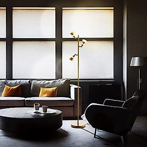 O’Bright Ash - 3-Light LED Tree Floor Lamp, Dimmable 3-Head LED, Multidirectional Standing lamp, Adjustable Multi-Shade, Swivel Cone Floor Lamp for Living Room, Bedroom, Antique Brass