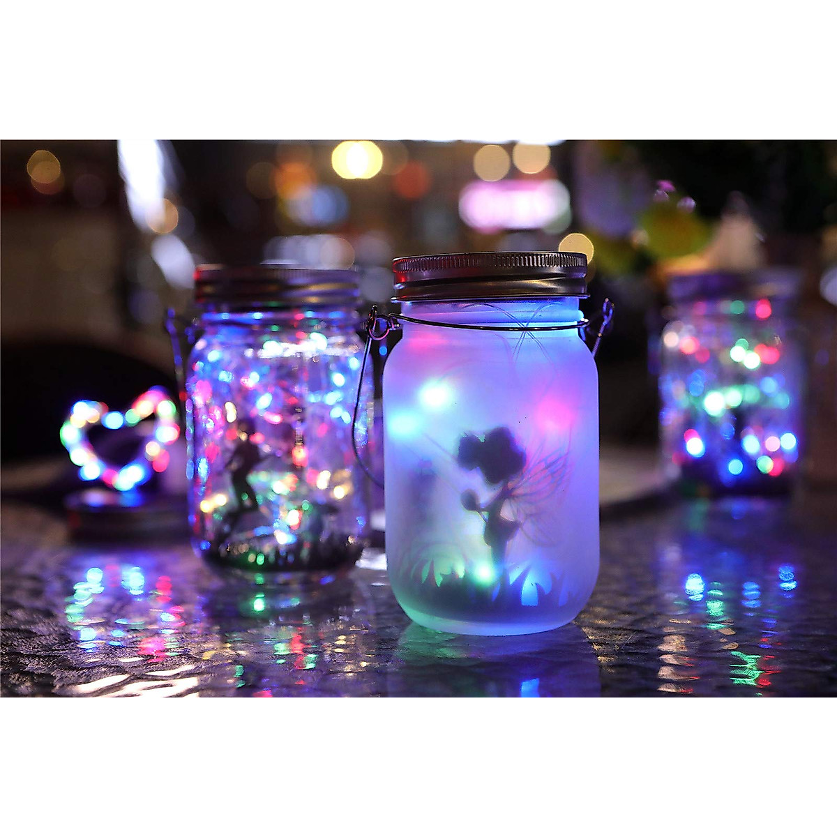 Solar Mason Jar Lights - Solar Fairy String Lights ,Lids with 8 Hangers.fairy lights solar powered outdoor waterproof ,for Mason Jar Décor ,christmas decorations,Patio Yard Garden Outdoor (No Jars)