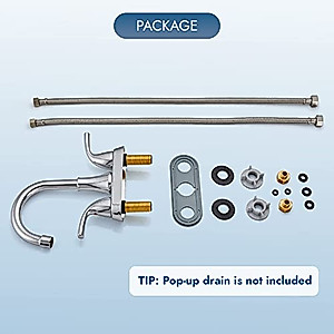 Cinwiny Bathroom Sink Faucet 4 Inch 2 Handle Bathroom Faucet 360° Swivel Spout Deck Mounted Vanity Faucet with Water Supply Hoses,Polished Chrome,Without Drain