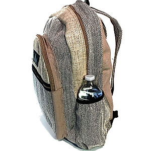 Unisex Large 100% Hemp and Natural Woven Cotton Backpack - Neutral Beige