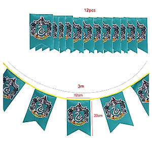 Birthday Pary Harry Gift Potter Wall Banner, Gryffindor | Hufflepuff | Ravenclaw | Slytherin House Decor Flag (3m 12pcs)