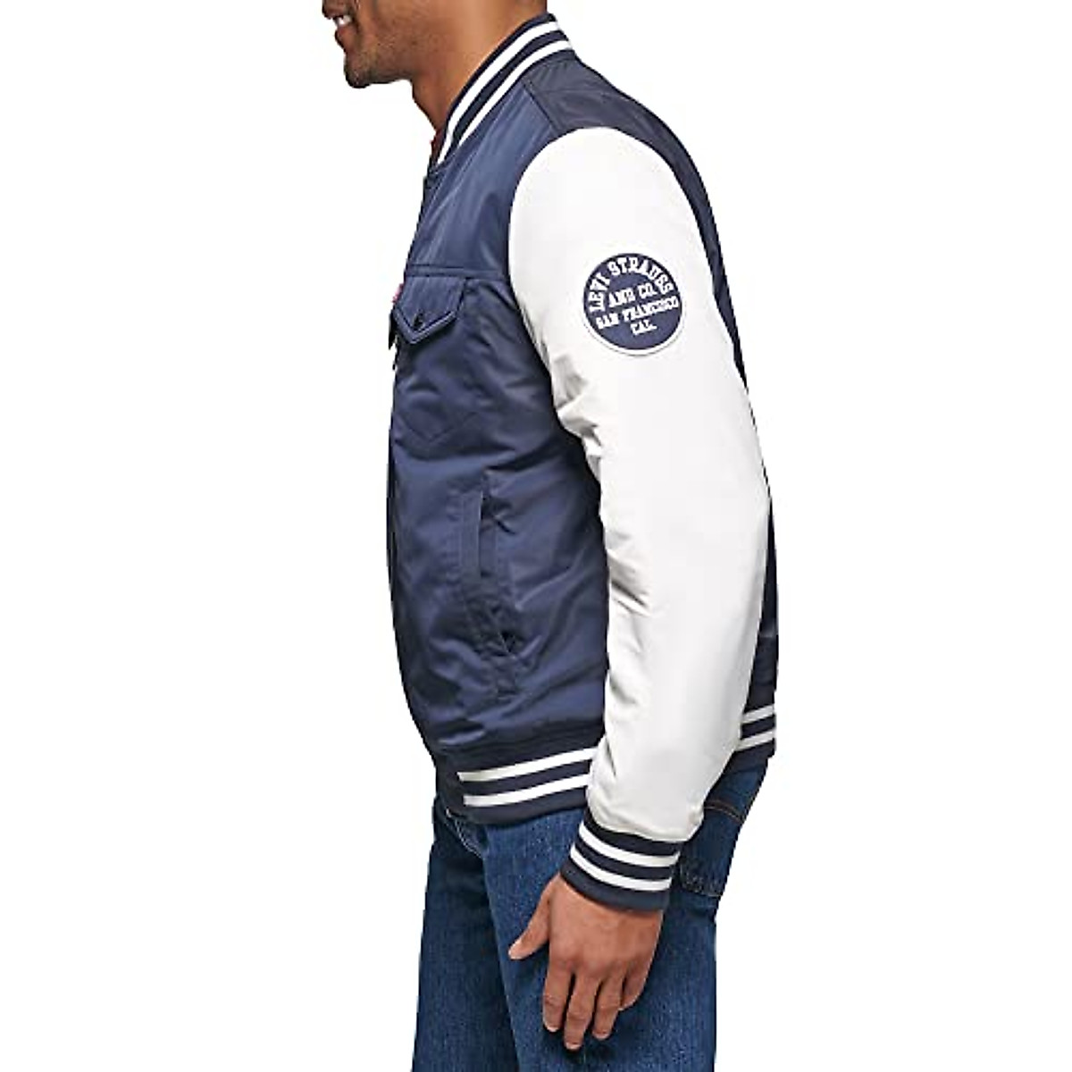 Levi's Men's Colorblock Varsity Bomber Jacket, Navy/White Patch, Large