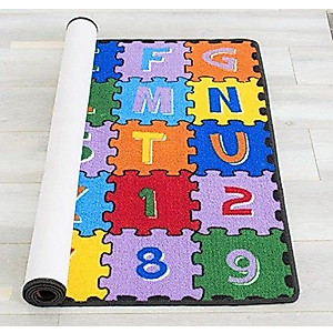 Mybecca Kids Rug ABC Puzzle Area Rug Educational Alphabet Letter & Numbers 8 x 11-Non Slip Gel Backing Size approximate: 7' feet 2" inch by 10' ft (7'2" X 10')