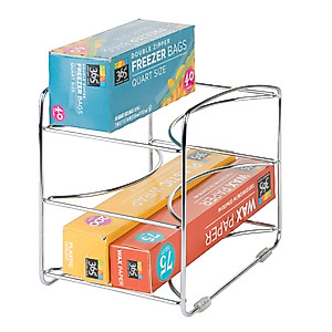 iDesign Classico Kitchen Organizer Rack for Aluminum Foil, Sandwich Bags, Plastic Wrap - 3 Shelves, Chrome