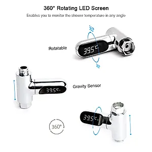 FUCHU LED Digital Shower Display 0~100℃ Bath Water Celsius/Fahrenheit Display 360° Rotating Screen for Home Kitchen Bathroom