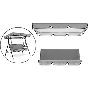 Outdoor Patio Swing Chair Canopy Replacement, 3 Seater Porch Swing Seat Canopy Cover, Garden Swing Canopy Cover + Swing Seat Cover, Waterproof & Sunproof (Black 164x114x15cm) (Grey)