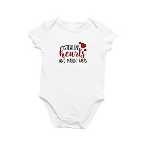 Printique Organic GOTS Certified Baby Onesie Unisex Bodysuit 0-18 months - Stealin' Hearts | Funny Valentine's Day (Stealin' Hearts, 0-3 Months)