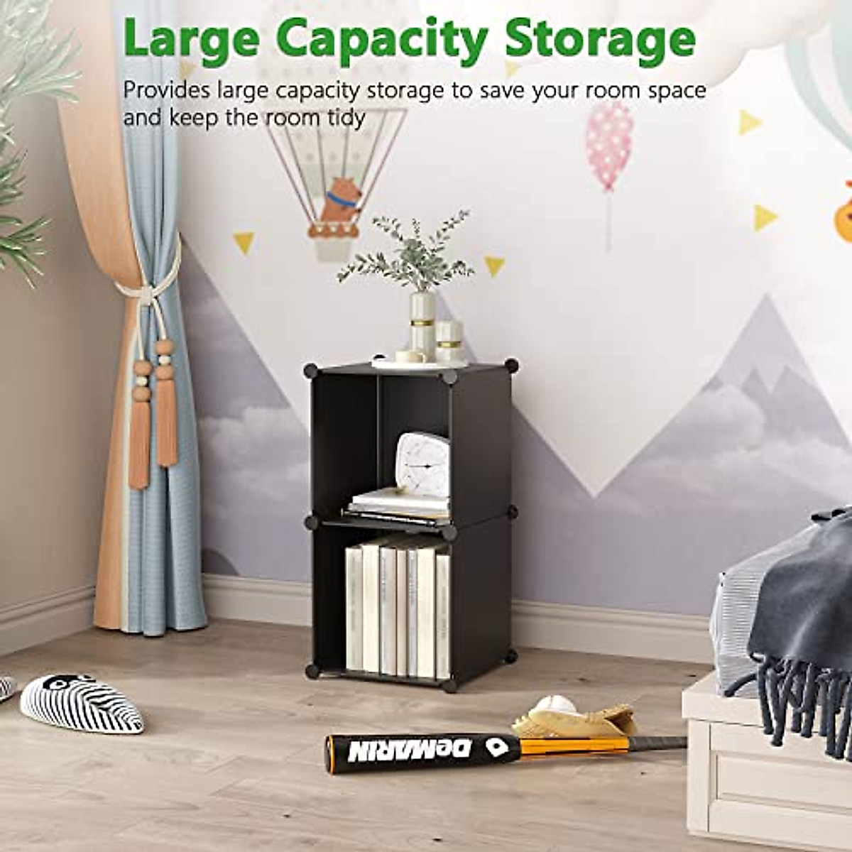 C&AHOME Cube Storage, 2-Cube Organizer Units, Plastic Closet Storage Shelves, DIY Book Shelf, Modular Bookcase, Cabinet Ideal for Bedroom, Living Room, Home Office, 12.4" L x 12.4" W x 24.8" H Black