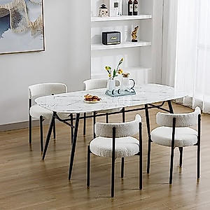 Locus Bono Boucle Dining Chairs Set of 4, Modern Upholstered Dining Room Chairs, Armless Kitchen Chair for Dining Room, Living Room, Black Metal Legs (4 PCS, White)
