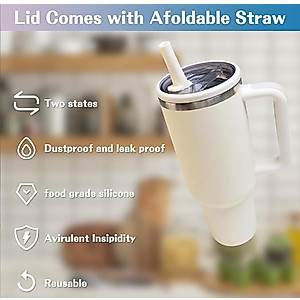 2 Pack 40 oz Tumbler Flip Straw Lid Replacement fit, Spill Proof Splash Resistant Tumbler Lids,Reusable Tumbler Cover for Cup (White)