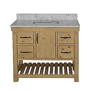 Birmingham 42-inch Bathroom Vanity (Carrara/Driftwood): Includes Driftwood Cabinet with Authentic Italian Carrara Marble Countertop and White Ceramic Sink