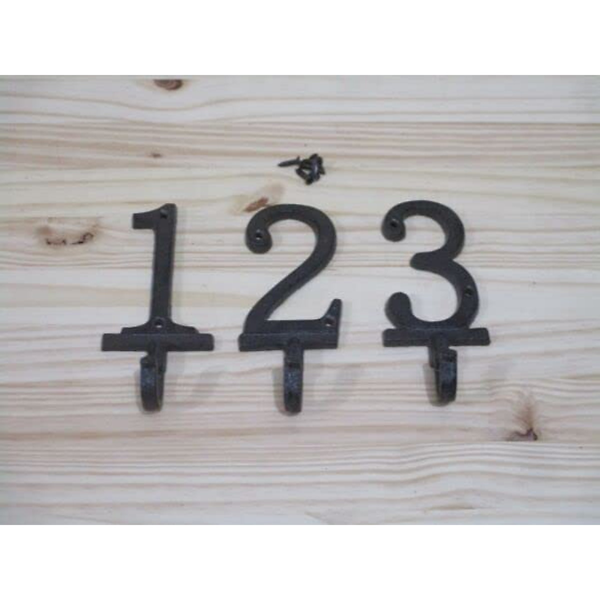 3 Cast Iron Coat Hooks 1 2 3 Numbers Numbered Rustic Hallway Entryway Old Style for Mudroom, Coat Hook, Purse Rack, Hat Hooks