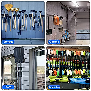 2Pcs Kayak Paddle Storage Wall Rack Holder Tool Organizer Holder Wall Mount Heavy Duty Storage Hanger Holds 50lbs Utility Hooks for Garden Tools, Ladders and Rakes, Kayak Paddle, Skis, and Poles Ski