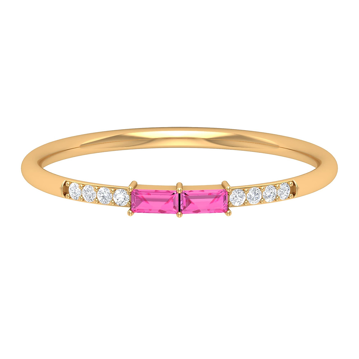 Certified Natural Pink Sapphire Diamond Promise Ring, AAA Quality, Pink Sapphire Anniversary Ring - With Jewelry Box, 14K Yellow Gold, Size:US 9.00