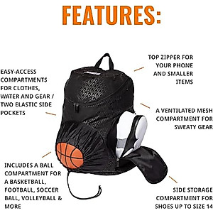 Point 3 Brooklyn Nets Road Trip 2.0 Backpack Basketball Backpack with Drawstrong Closure | Ventilated Mesh Shoe Pocket Compartment | Black