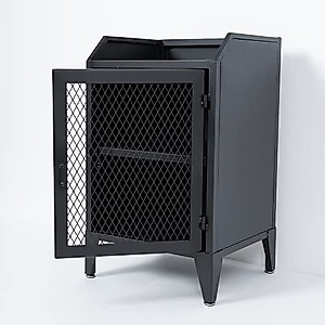 KunMai Industrial Nightstand with Door 2-Tier Bedside Table Metal Frame Nightstand Rustic Black