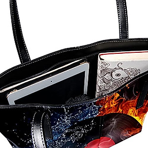 Women's Large Size Canvas Shoulder Bag Hobo Crossbody Handbag Casual Tote, Vinyl Music Art Water Fire