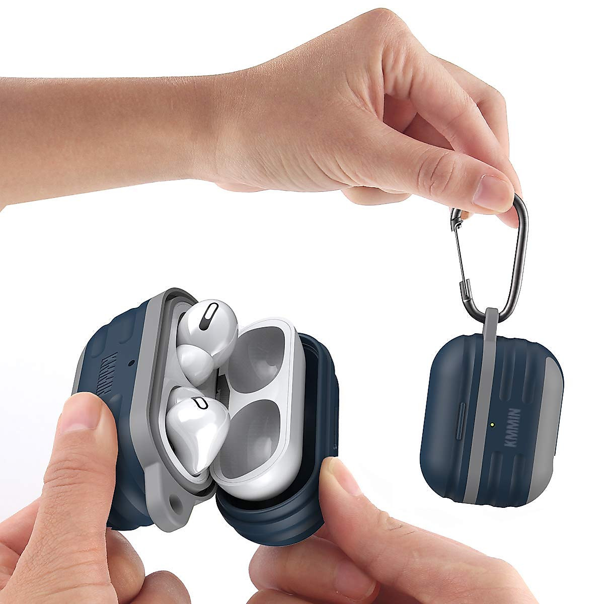 KMMIN Waterproof Case for AirPods Pro 1st & 2nd Generation, Premium Silicone Protective Case for AirPods Pro, Wireless Charging, Shockproof, Carabiner, LED Light Visible