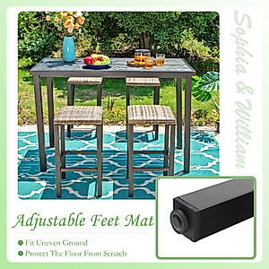 Sophia & William Outdoor Patio Bar Stools Set of 4, Counter Height Backless Rattan Wicker Bar Chairs with Adjustable Feet Mats, Patio Furniture with Metal Frame for Patio Kitchen Dining, 26.4" H