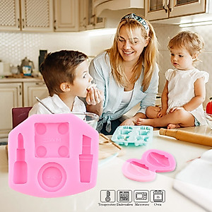 ZiXiang Valentine's Day Fondant Molds Makeup Theme Silicone Mold Lips Hearts Silicone Candy Mold Kiss Lipstick Perfume Mold For Chocolate Cake Decorating Cupcake Topper Gum Paste Polymer Clay Set Of 6