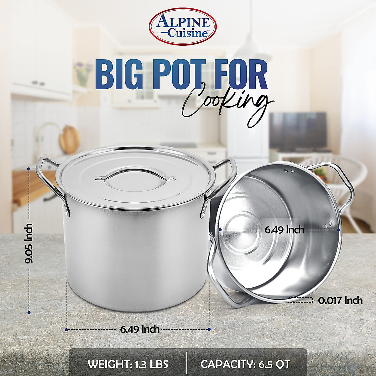 Alpine Cuisine AI14437-6 Aramco Stock Pot Stainless Steel, 6.5-Quart