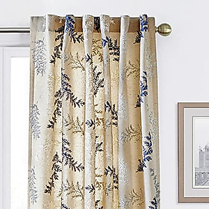 Merryfeel Polycotton Embroidered Window Curtains 84 Inch Long 2 Panels,Rod Pocked and Back Tab Fashion Curtain Drapes for Bedroom/Living Room, 50" W X 84" L, Blue