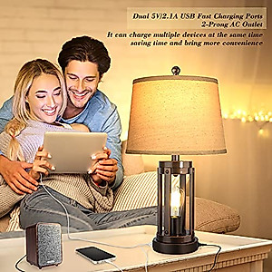 WIHTU Set of 2 Table Lamps with USB Ports, 3-Way Dimmable Farmhouse Touch Lamps, Bedside Lamp for Bedroom with AC Outlet, Modern ORB Nightstand Lamps Desk Lamp for Living Room Reading, Bulbs Included