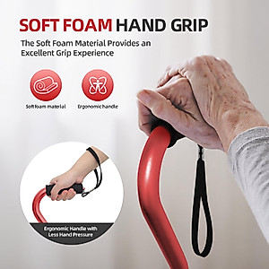 BeneCane Walking Cane for Men & Women Adjustable Cane with Offset Soft Cushioned Handle -Portable Lightweight Sturdy Mobility Walker Aid for Elderly, Seniors Collapsible Cane Red